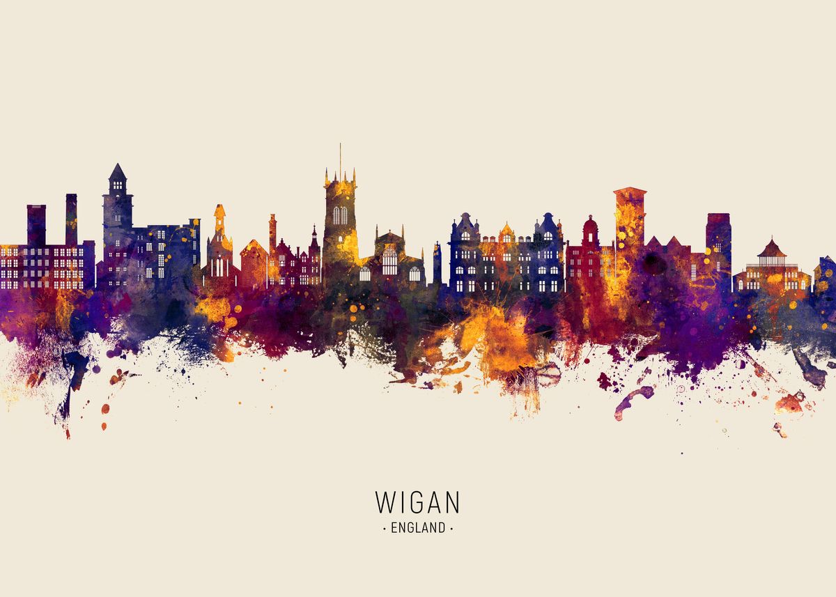 'Wigan Skyline England' Poster by Michael Tompsett | Displate