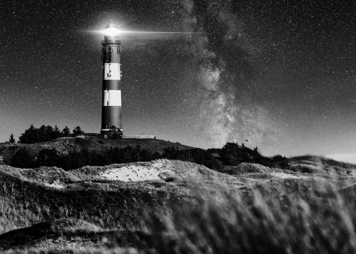 'Lighthouse and Stars' Poster, picture, metal print, paint by Oliver ...