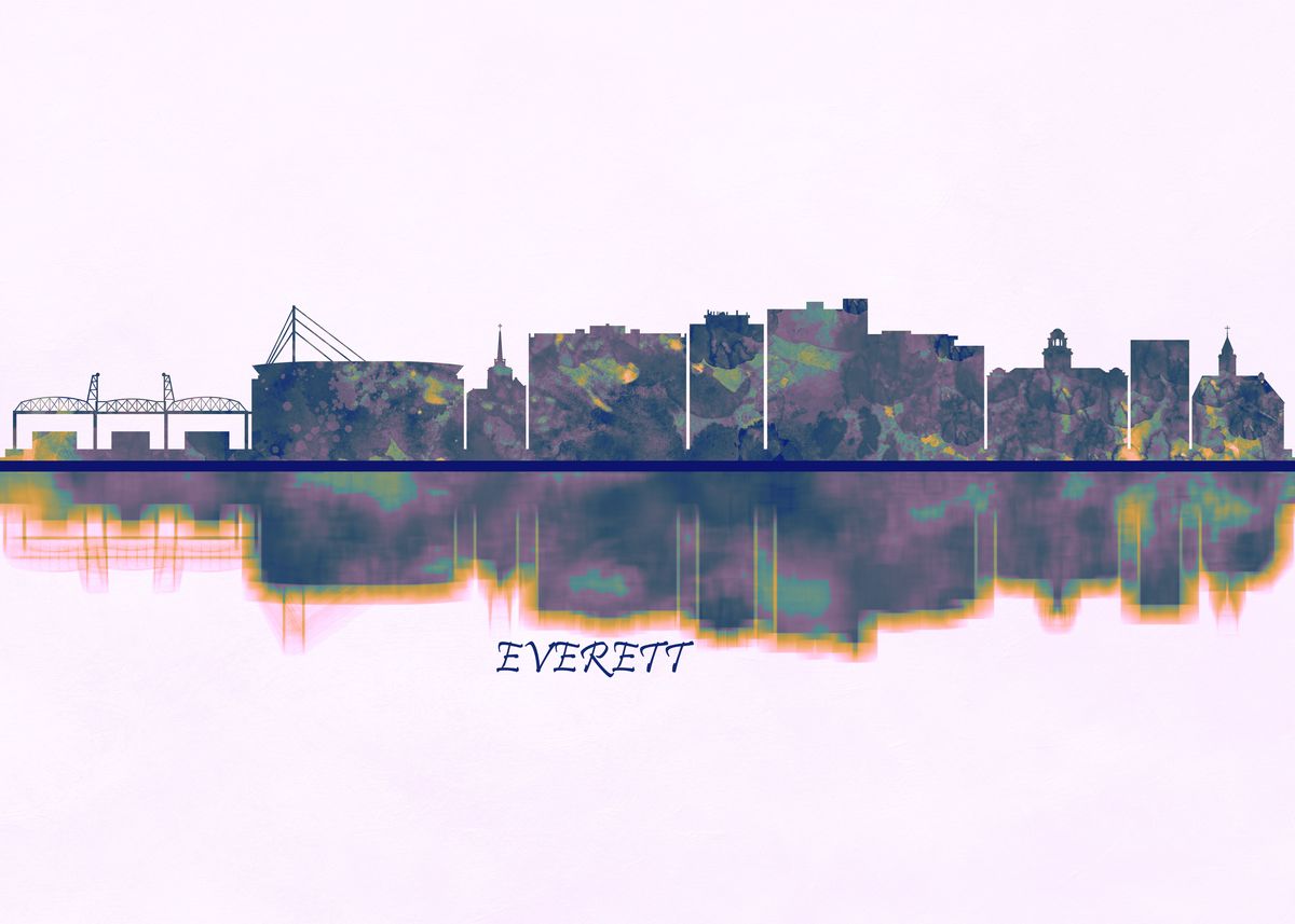 'Everett Skyline' Poster, picture, metal print, paint by Towseef Dar ...