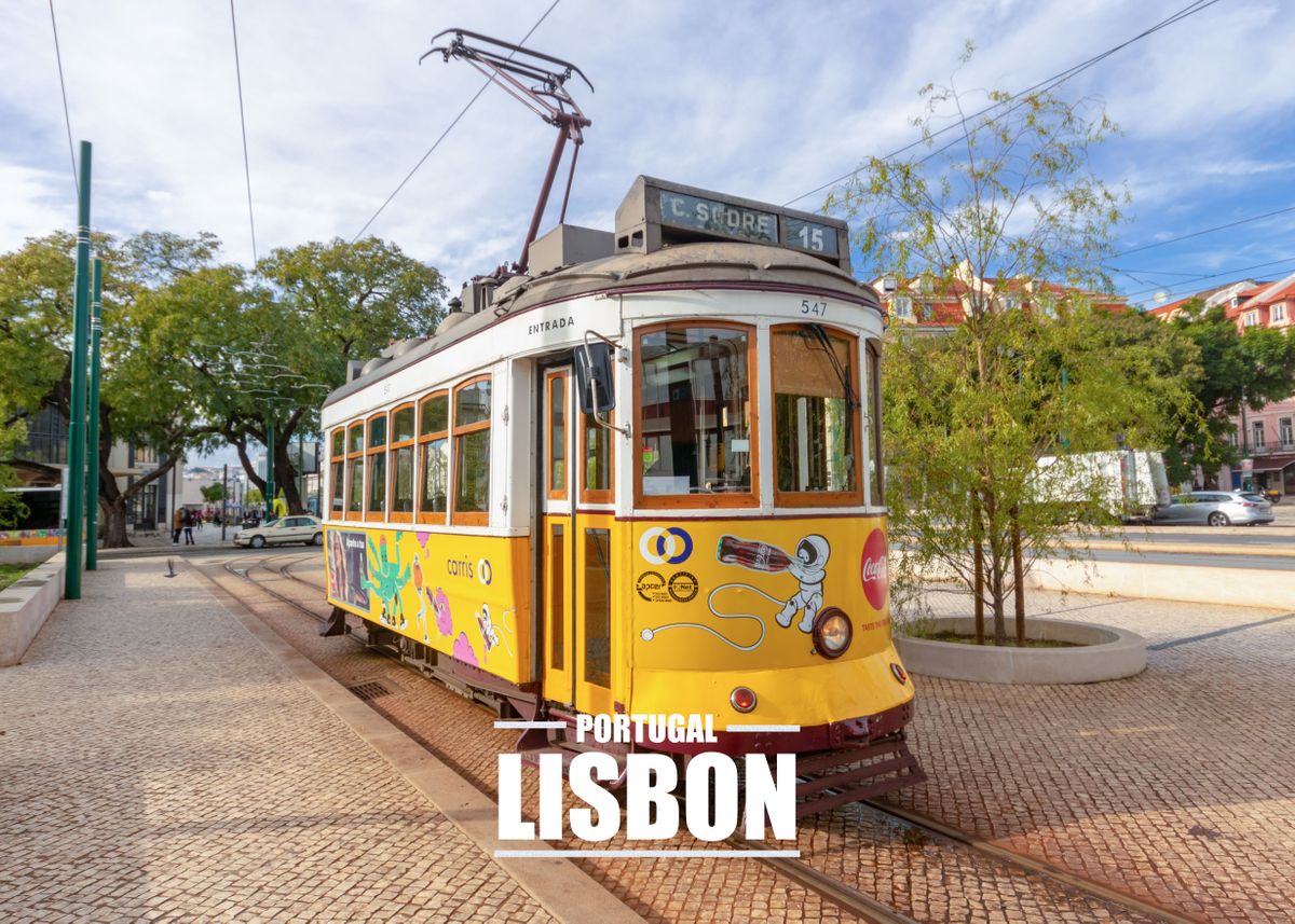 'Lisbon Tram' Poster, picture, metal print, paint by Dan | Displate