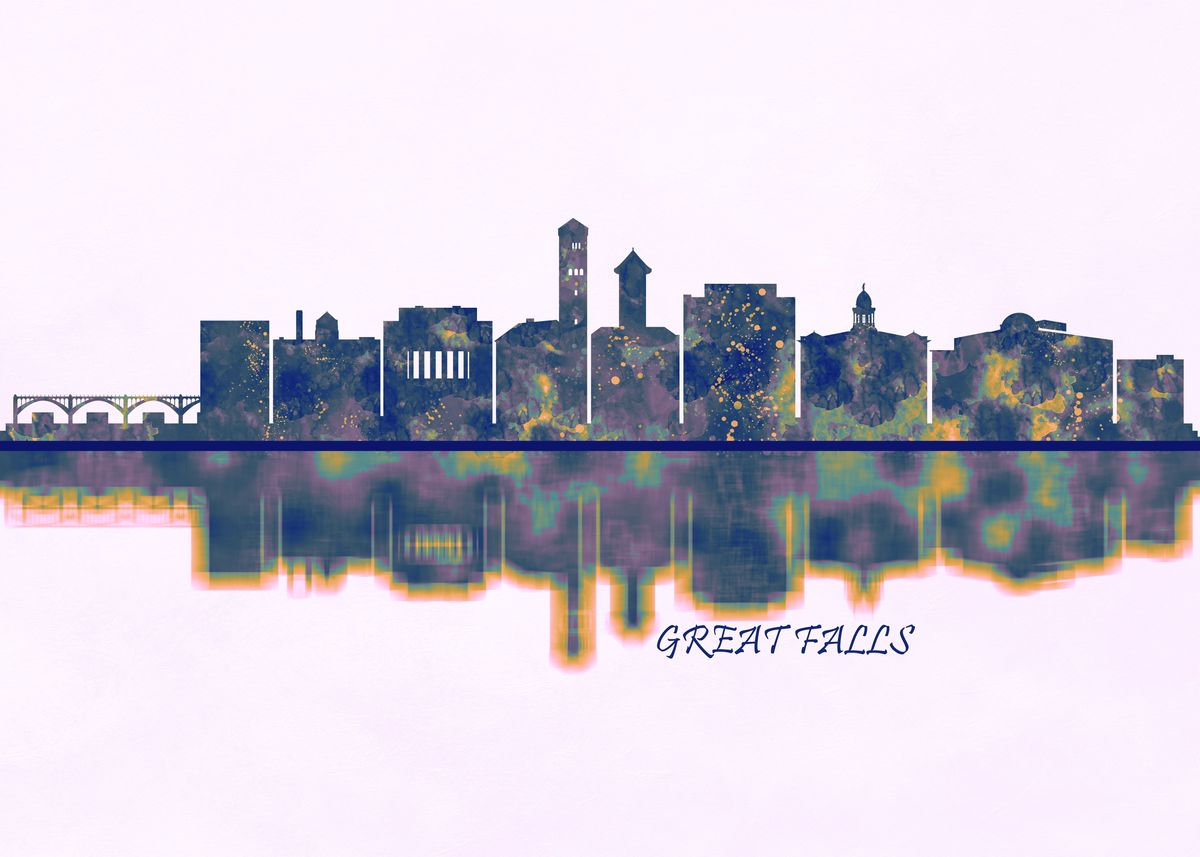 'Great Falls Skyline' Poster, picture, metal print, paint by Towseef ...