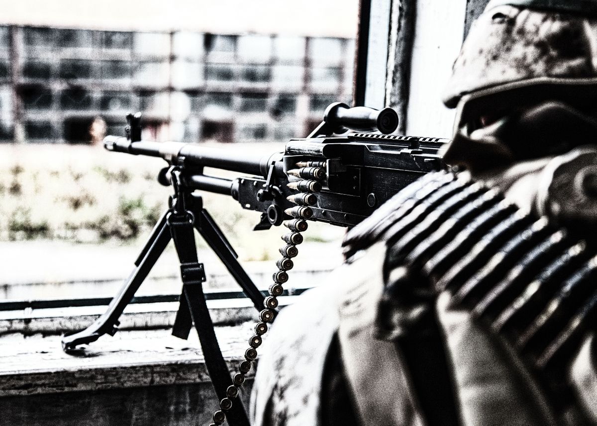 'Machine gunner' Poster, picture, metal print, paint by ...