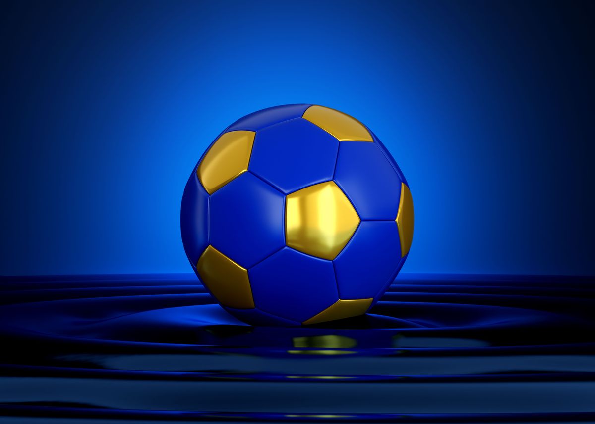 'Blue Golden Soccer Ball' Poster, picture, metal print, paint by ...