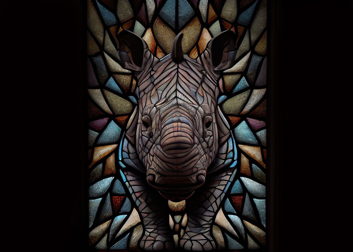 'Stained Glass Rhino ' Poster, picture, metal print, paint by Chris ...