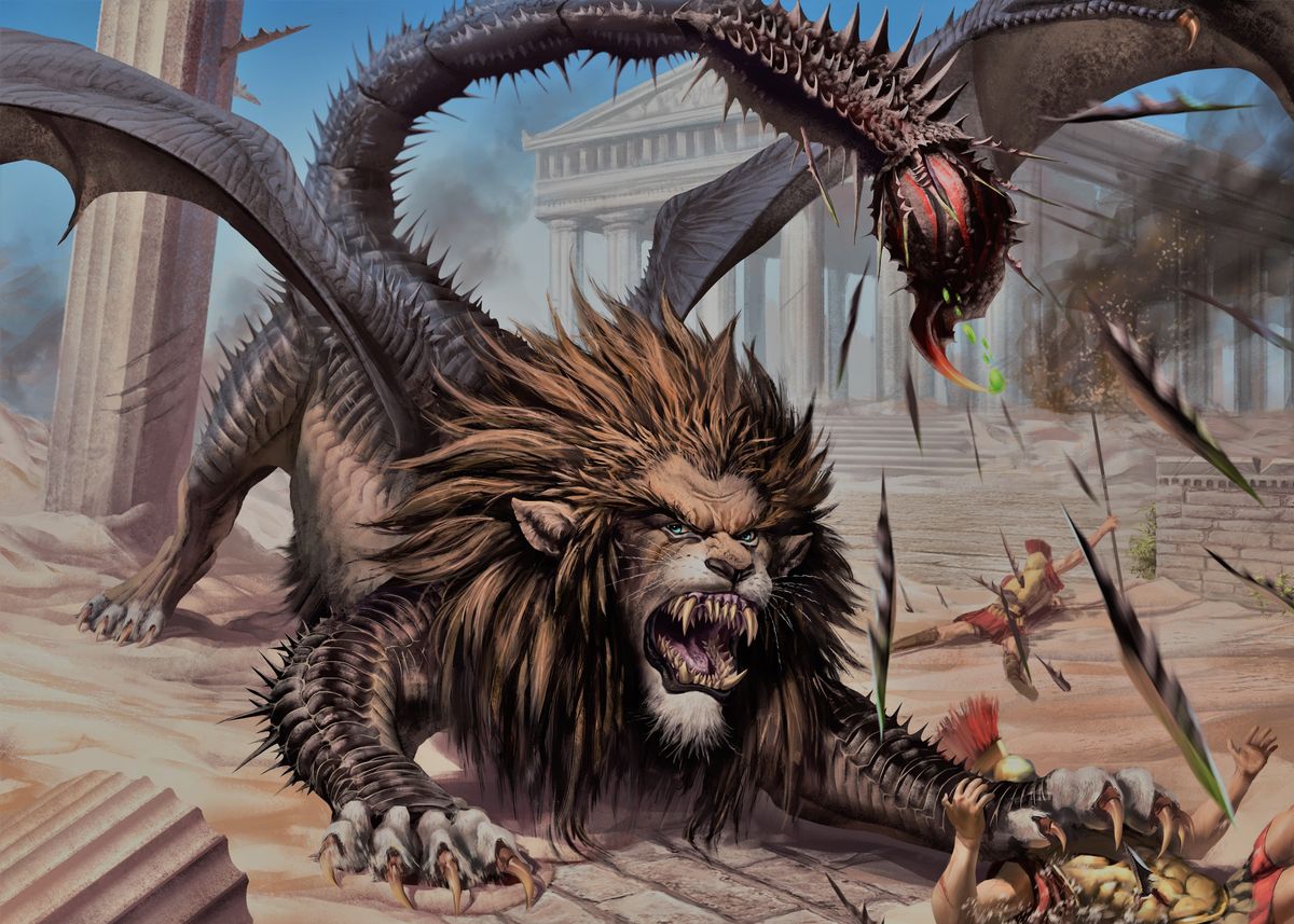 'Lion Manticore' Poster, picture, metal print, paint by black parrot ...