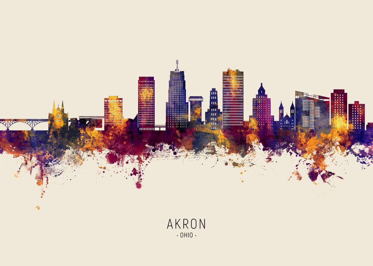 'Akron Skyline Ohio' Poster, picture, metal print, paint by Michael ...