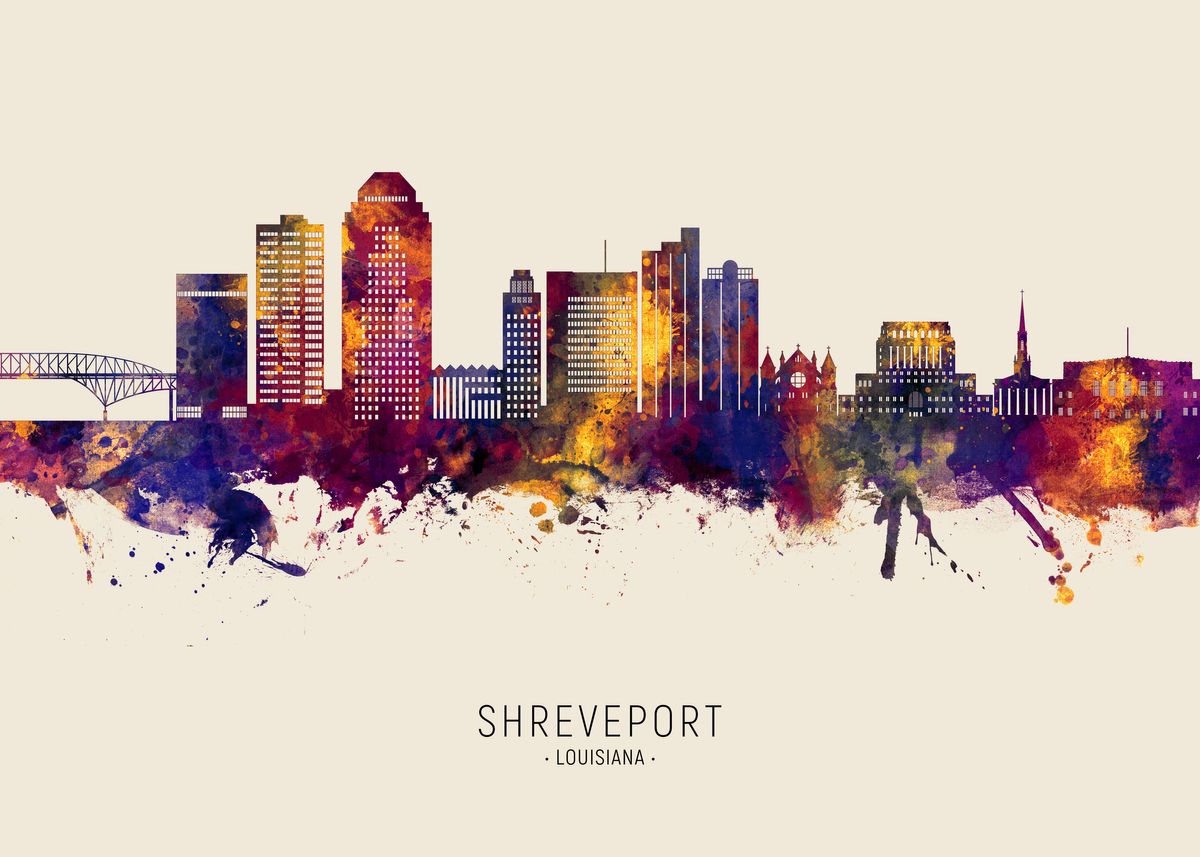 'Shreveport Skyline LA' Poster, picture, metal print, paint by Michael ...