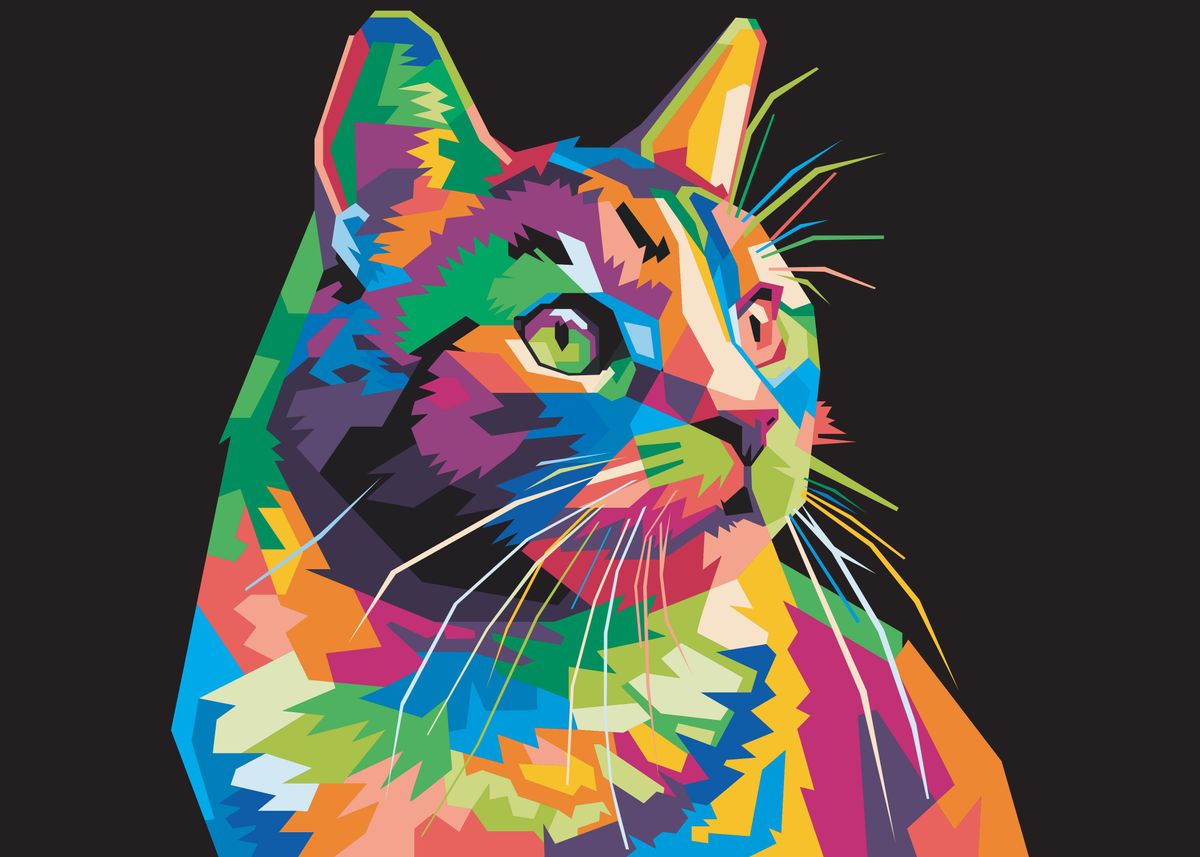 'Colorful cat head style' Poster, picture, metal print, paint by Le Duc ...