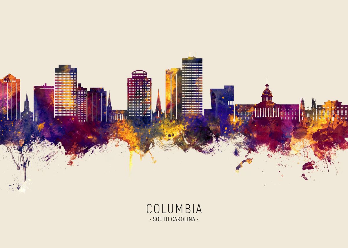'Columbia Skyline SC' Poster, picture, metal print, paint by Michael ...