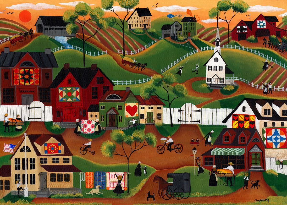 'Amish Folk Quilt Village' Poster, picture, metal print, paint by ...