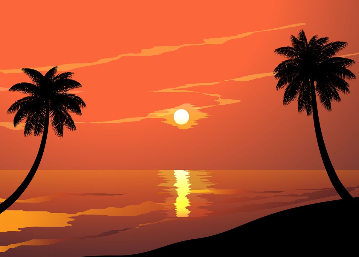 'Sunset Palm Trees' Poster, picture, metal print, paint by crbn design ...