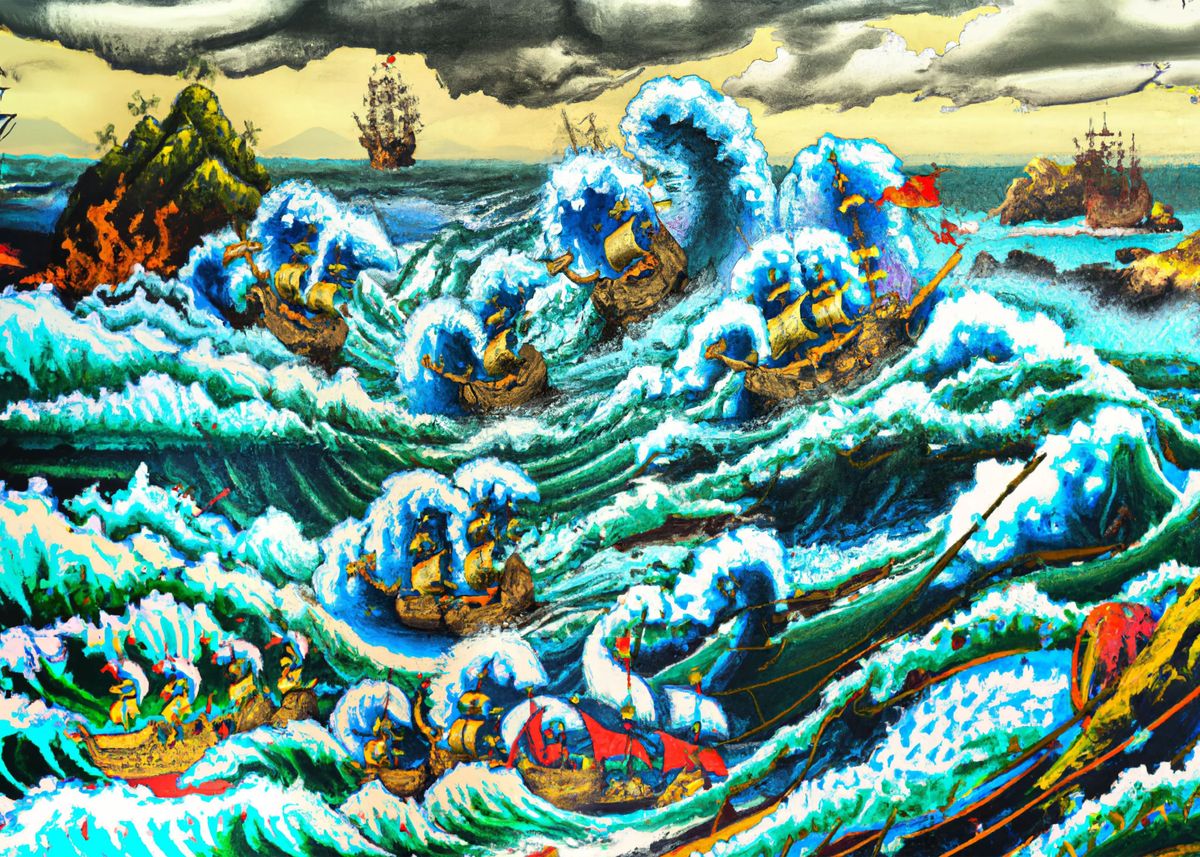 'Japanese pirates at sea' Poster, picture, metal print, paint by Labbi ...