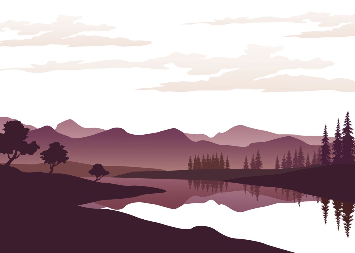 'Misty Lake And White Sky' Poster, picture, metal print, paint by crbn ...