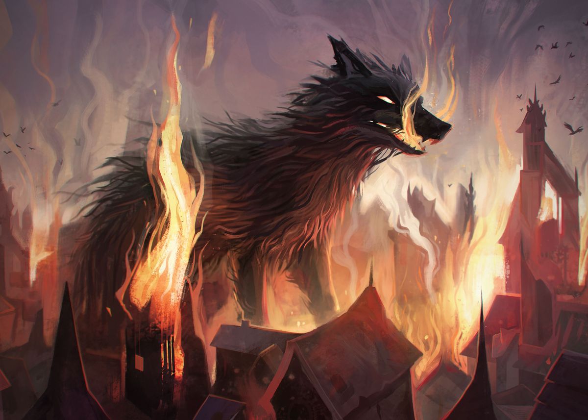 'Giant Wolf Rampage' Poster, picture, metal print, paint by Margot ...