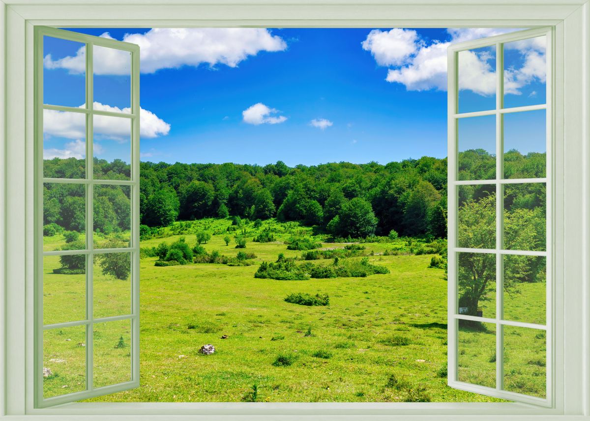 'Open window landscape view' Poster, picture, metal print, paint by ...