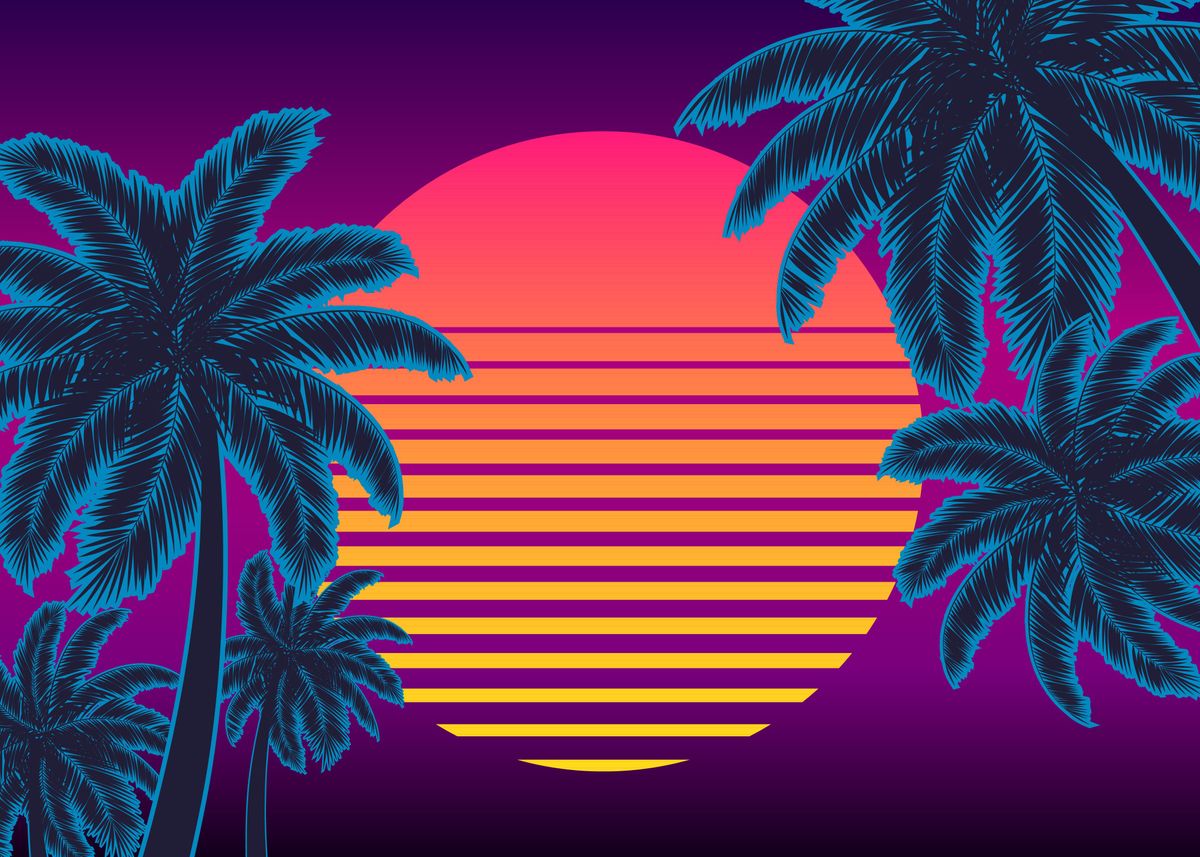 'Palm Neon Synthwave' Poster by EDM Project | Displate