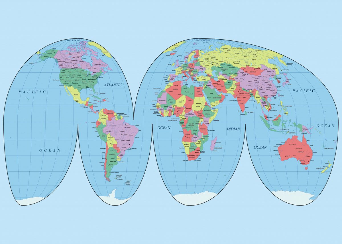 'Political world map' Poster, picture, metal print, paint by Sam Kal ...