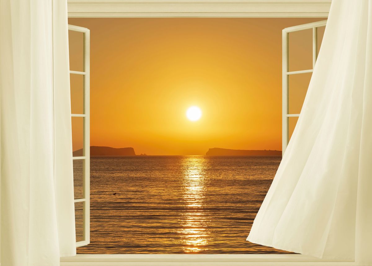 'Open window sea beach view' Poster, picture, metal print, paint by ...