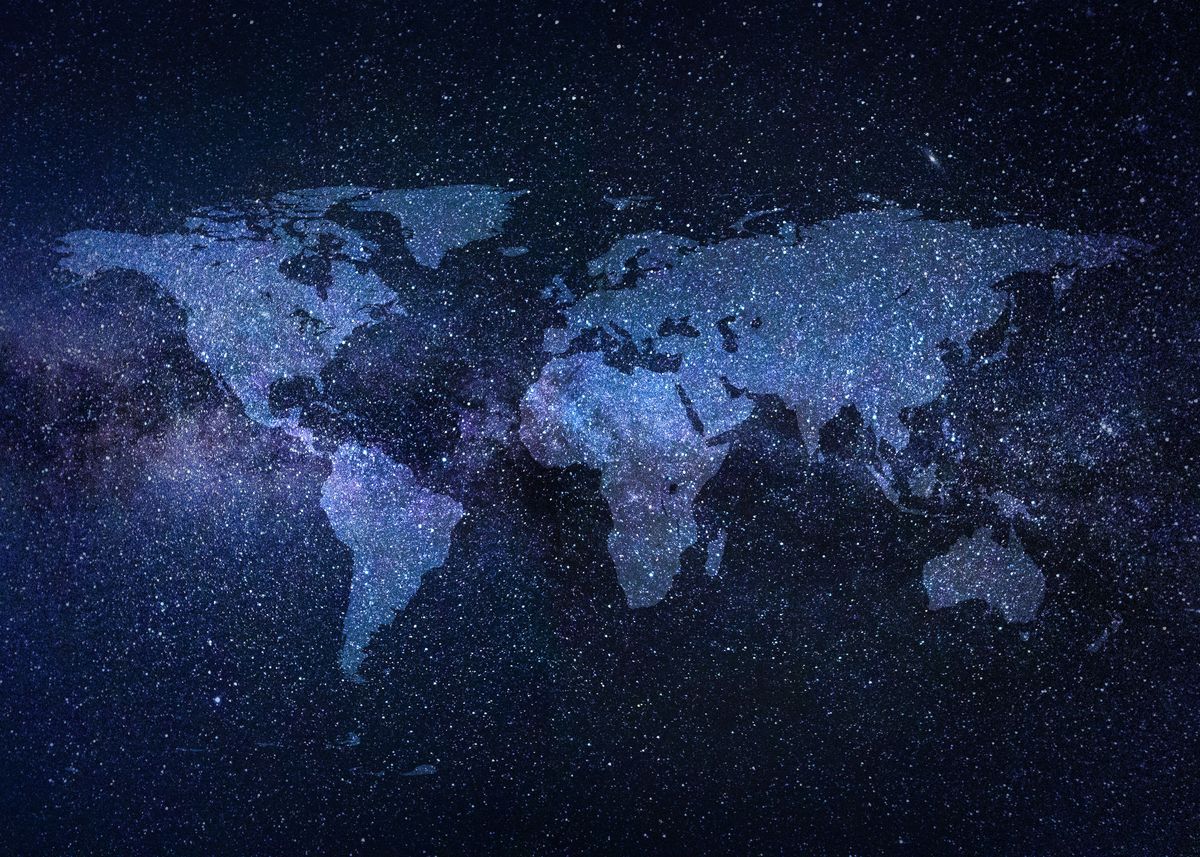 'World map fantasy on space' Poster, picture, metal print, paint by Bem ...