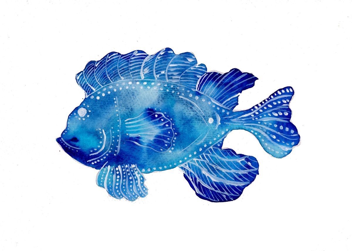 'Blue Tribal Fish' Poster by Sebastian Grafmann | Displate