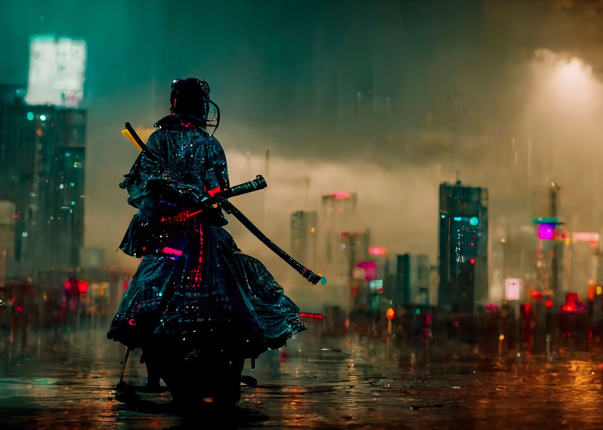 'The lonely samurai path' Poster, picture, metal print, paint by ...