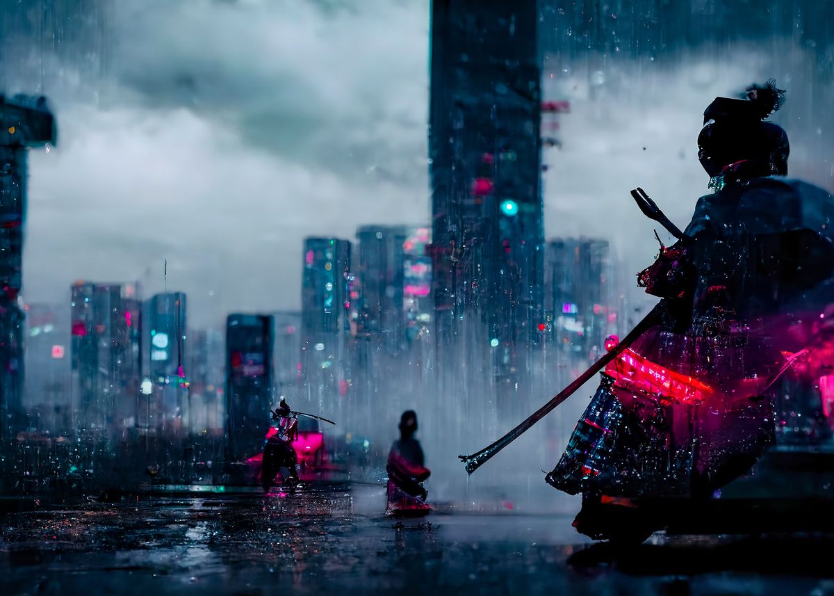 'Ninja samurai staredown' Poster, picture, metal print, paint by ...