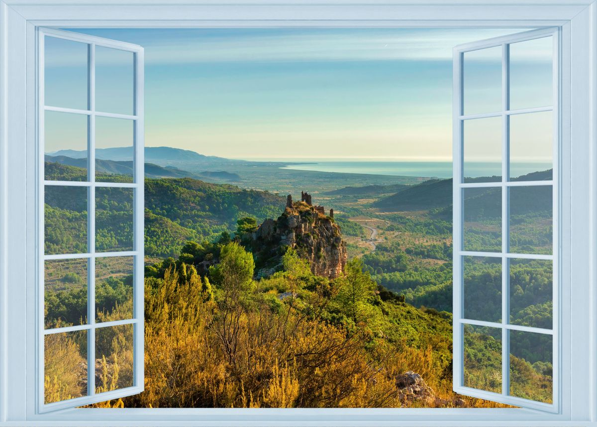 'Open window mountains view' Poster, picture, metal print, paint by ...