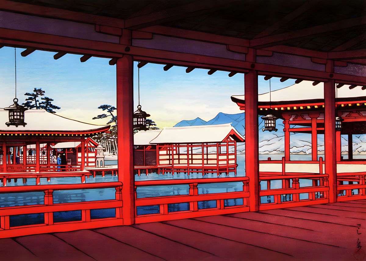 'Ukiyo e Miyajima' Poster, picture, metal print, paint by kagezami | Displate