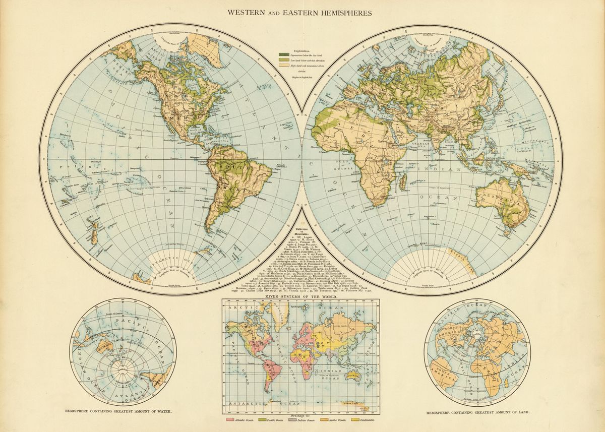 'W E Hemispheres' Poster, picture, metal print, paint by Sam Kal | Displate