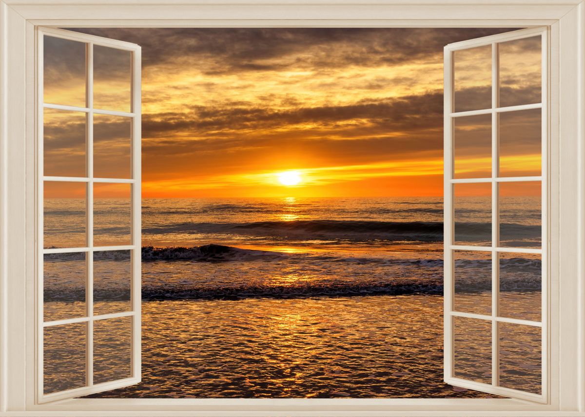 'open window sea sunset' Poster, picture, metal print, paint by Vicen ...