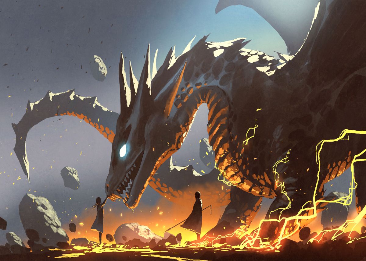 'dragon with a nearby lord' Poster, picture, metal print, paint by 80s ...