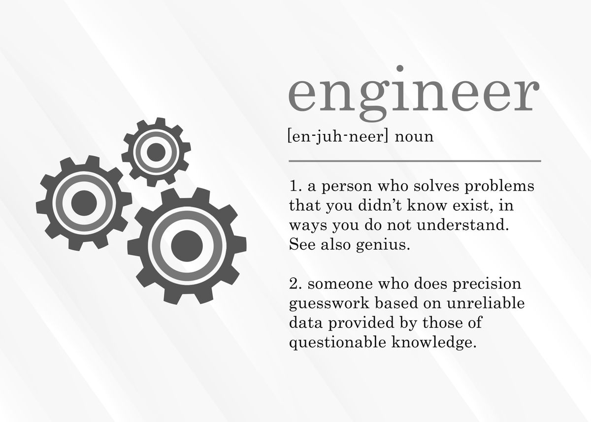 'Funny Engineer Definition' Poster, picture, metal print, paint by ...