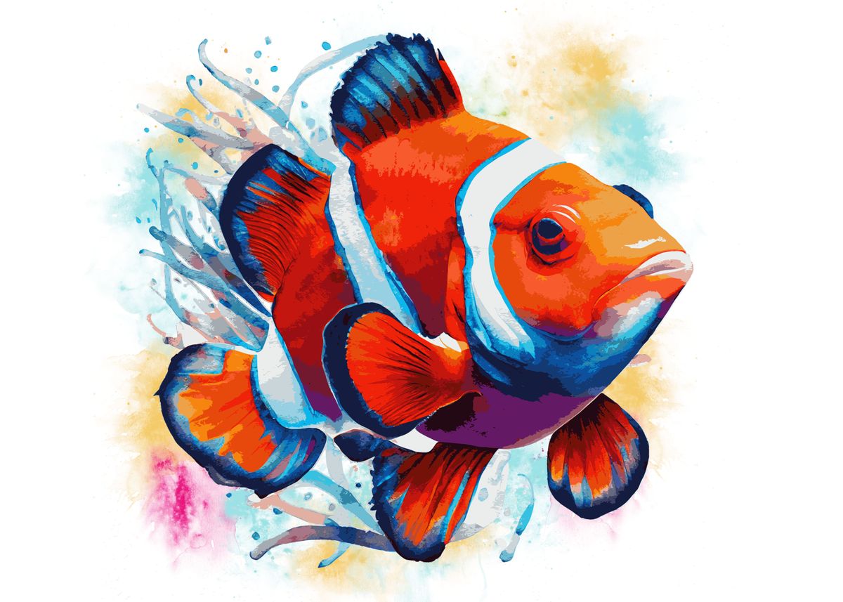 'Watercolor Clown Fish Art' Poster by BestPrints | Displate