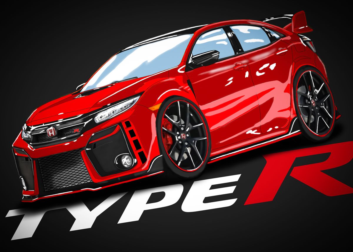 'FK8 Civic Type R RED' Poster, picture, metal print, paint by ...
