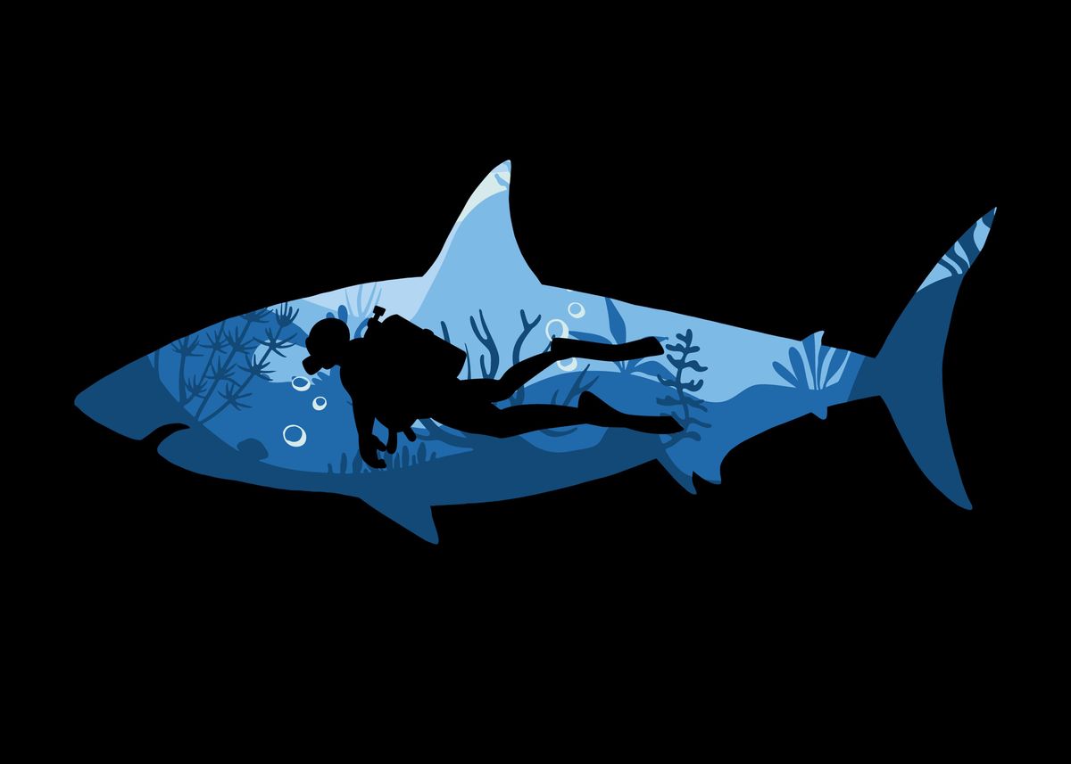 'Scuba Diving Shark' Poster, picture, metal print, paint by Fateh ...