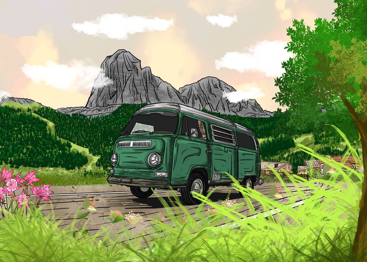 'Holiday Vibes with Combi' Poster, picture, metal print, paint by ...