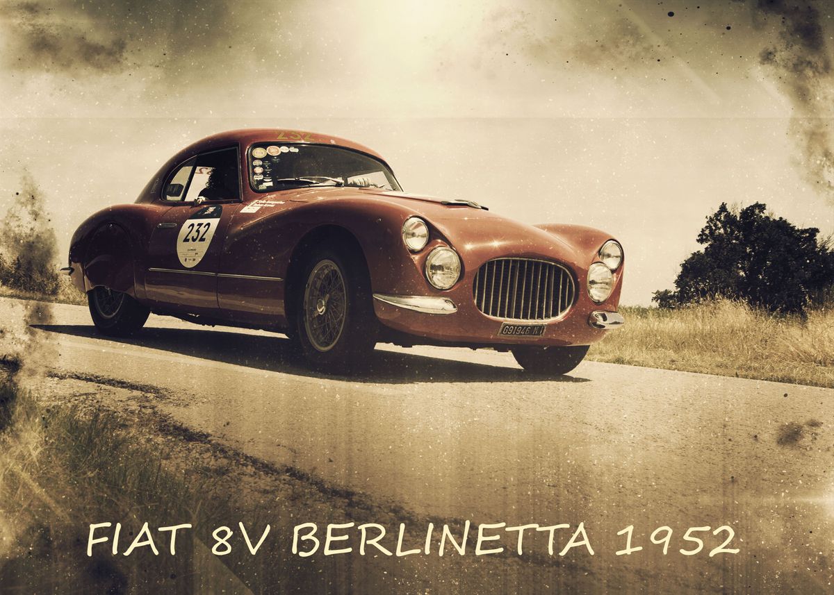 'Fiat 8V Berlinetta' Poster, picture, metal print, paint by Jason AJ | Displate