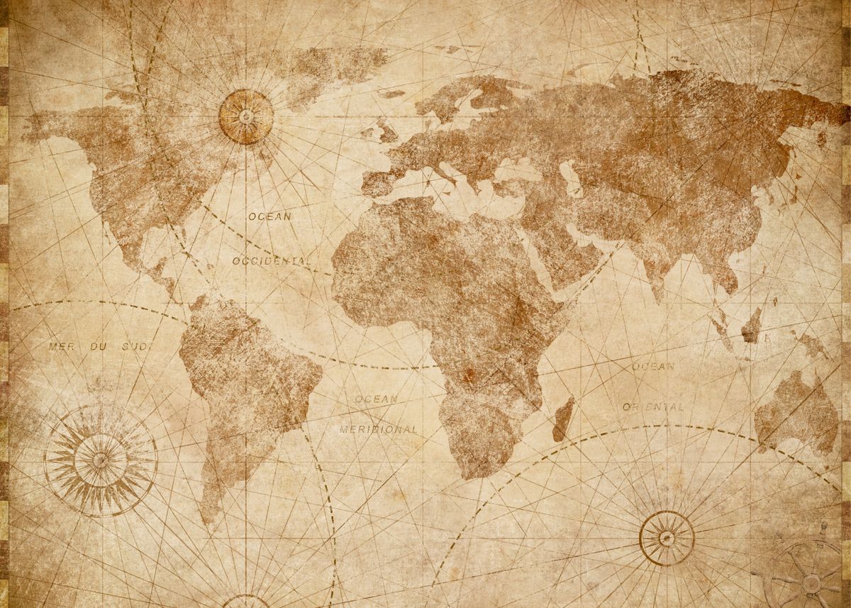 'Vintage Map of the World' Poster, picture, metal print, paint by ...