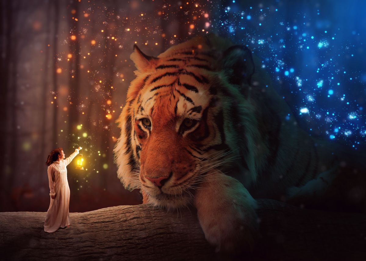 'tiger with girl' Poster, picture, metal print, paint by black parrot ...