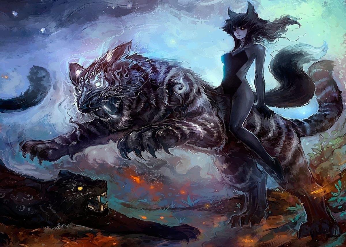 'Big Cat' Poster, picture, metal print, paint by Alya Hrn | Displate