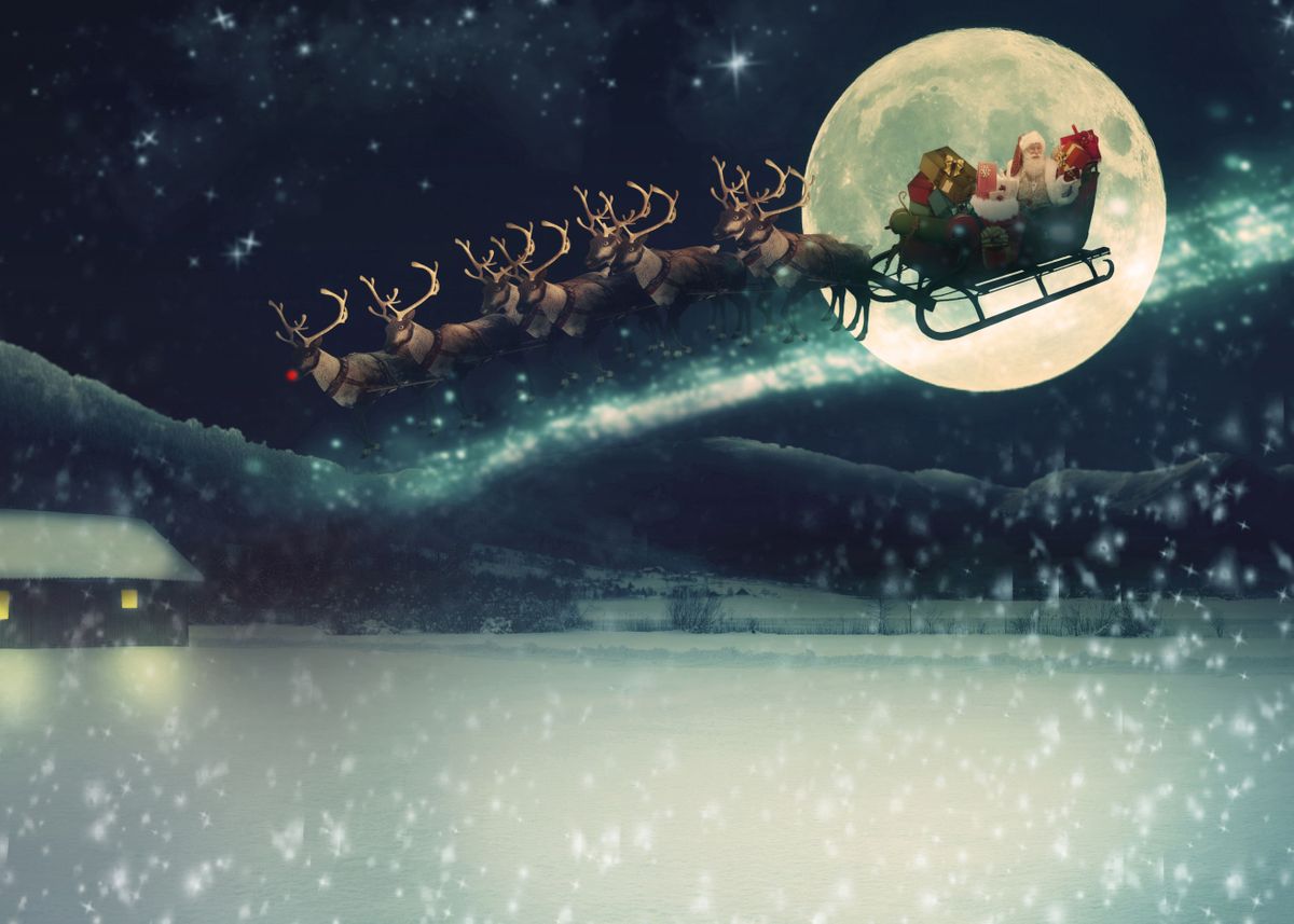 'merry christmas sleigh' Poster, picture, metal print, paint by Travel ...