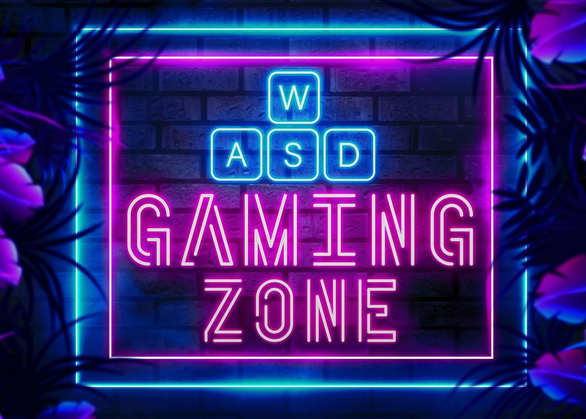 'Funny PC Gaming Neon Gamer' Poster, picture, metal print, paint by ...