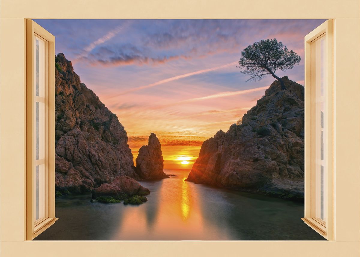 'Open window sea sunset' Poster, picture, metal print, paint by Vicen ...