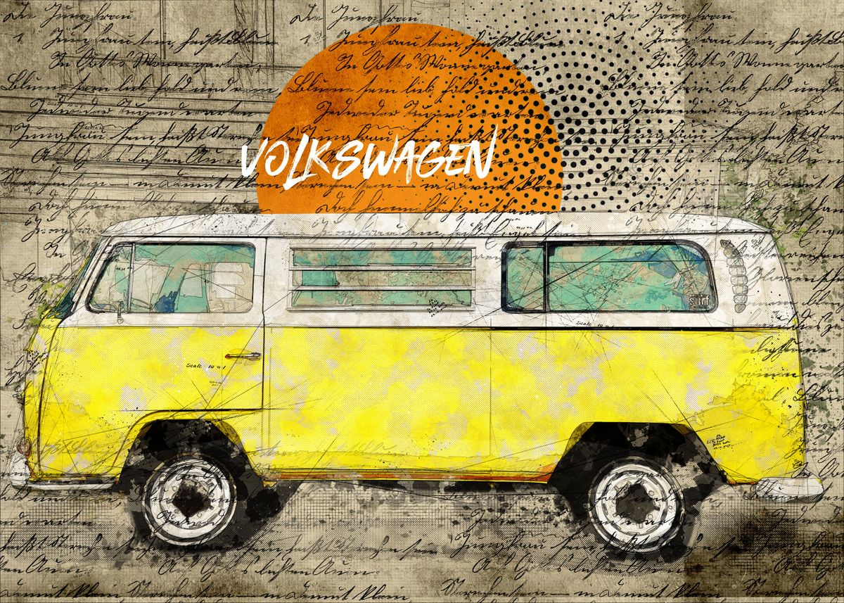 'yellow VW combi' Poster, picture, metal print, paint by Lembayung ...