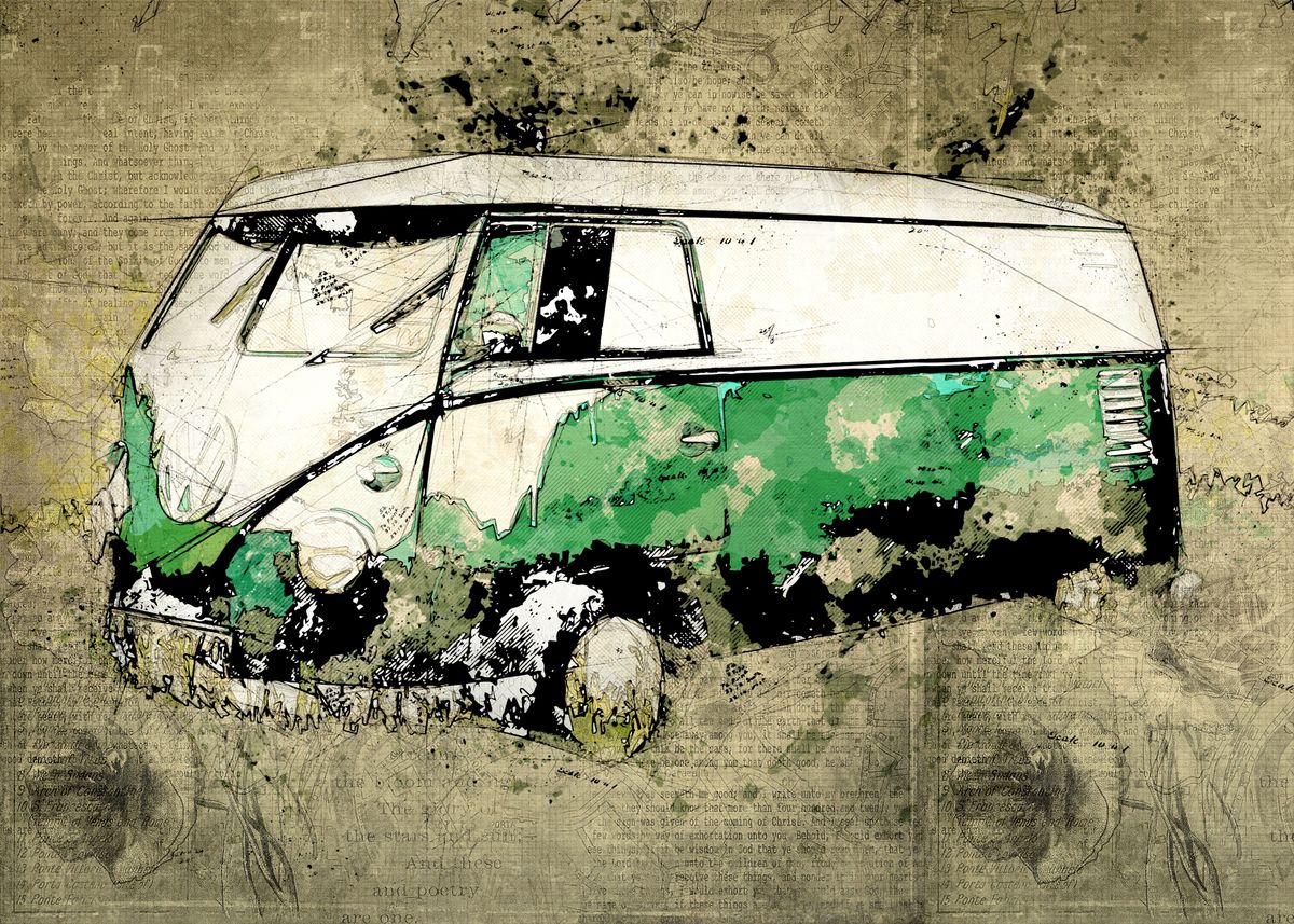 'VW Combi vintage ' Poster, picture, metal print, paint by Lembayung ...