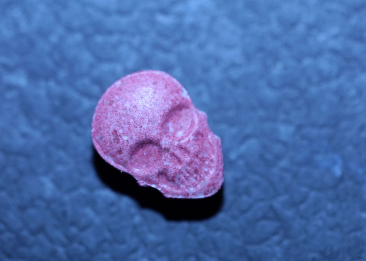 'Skull ecstasy pills macro' Poster, picture, metal print, paint by ...