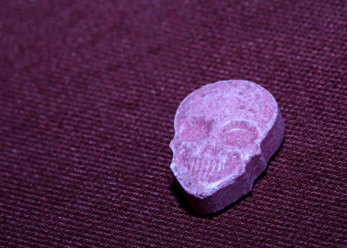 'Skull ecstasy pills macro' Poster, picture, metal print, paint by ...