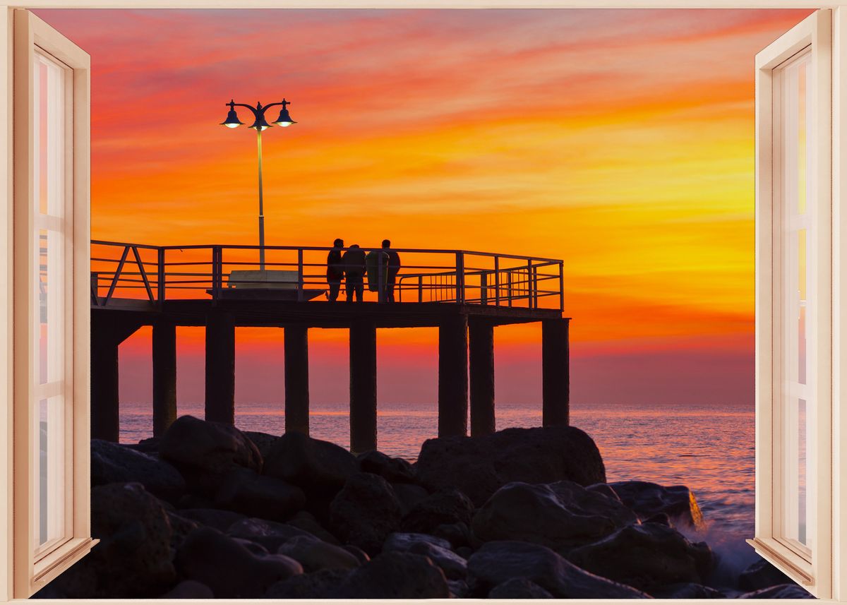 'Open window view sea beach' Poster, picture, metal print, paint by ...
