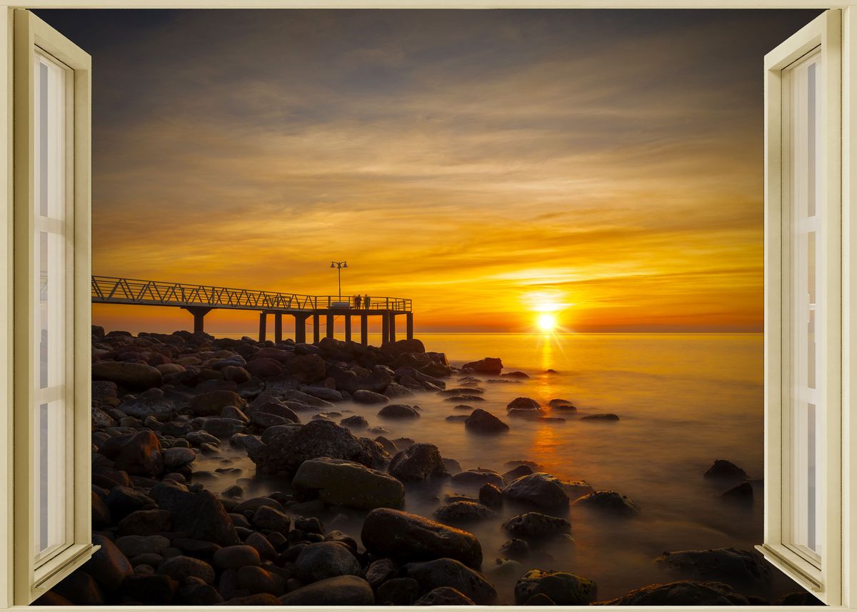 'Open window view sea beach' Poster, picture, metal print, paint by ...