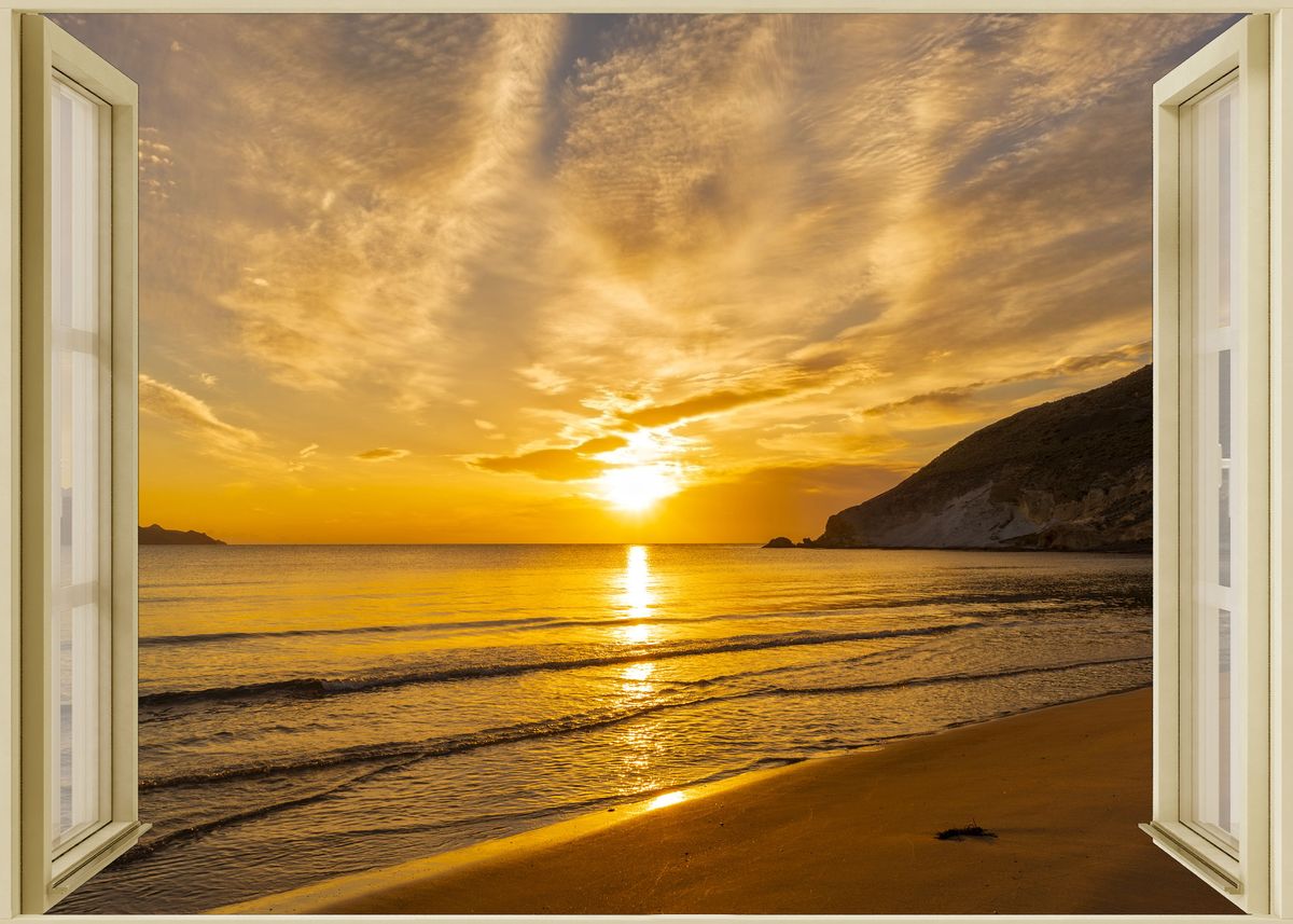 'Open window view sea beach' Poster, picture, metal print, paint by ...